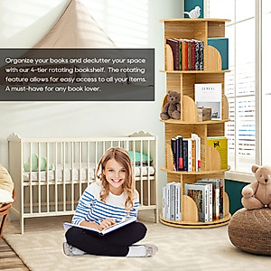 Dozont Upgraded 18" Rotating Bookshelf Tower, 4 Tier Circular Bookshelf for Kids&Adults, Wood 360° Floor Standing Book Storage Rack, Spinning Bookshelf Tower for Office Home Living Room Study, Wood
