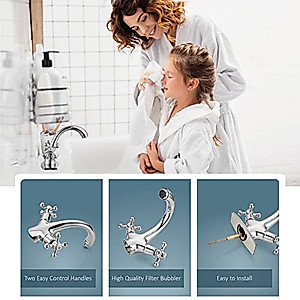 Aolemi Bathroom Vessel Sink Faucet Polish Chrome Double Cross Handle Two Knobs Mixer Basin Tap Hot and Cold Water for Vanity Single Hole