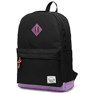 Backpack for Teen Girls, Vaschy Unisex Classic Water Resistant School Backpack Fits 15Inch Laptop (Black Purple)