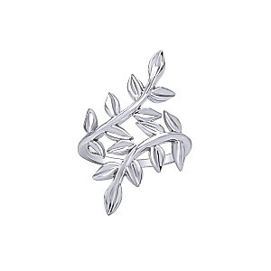 14K White Gold Plated 925 Sterling Silver Oliva Leaf Fashion Ring For Women Ring Size-6