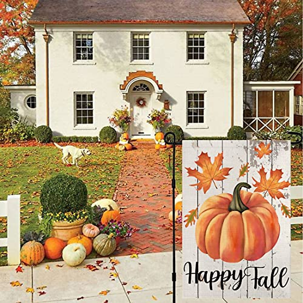Happy Fall Garden Flag 12×18 Inch Double Sided Vertical Thanksgiving Yard Autumn Pumpkin Outdoor Decor DF076
