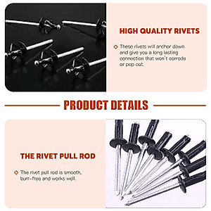 Tanstic 80Pcs 3/16'' x 9/16'' / 3/4'' / 13/16'' / 1" 4 Sizes Flange Aluminum Blind Rivets Large Head Tri-Fold Exploding Pop Rivets Assortment Kit (Black)
