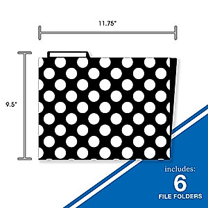 Schoolgirl Style Simply Stylish 6-Pack Decorative Teacher File Folders, 11.75" x 9.5" Black and White Letter Size File Folders With 1/3-Cut Tabs for Filing Cabinet, Office Supplies File Organizers