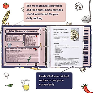 Recipe Binder Kit - 3 Ring Full Page Recipe Book Binder 8.5"x11" with 60 Page Protectors, 12 Dividers and Labels for Family Recipe Organizer, Grain Design