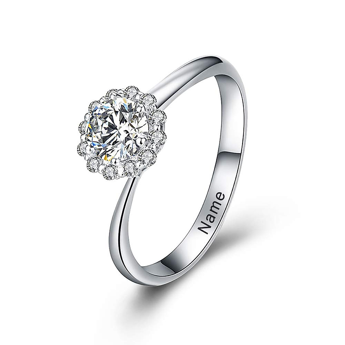 ELFRONT Personalized Moissanite Engagement Ring for Women Wedding Ring with Engraved Name Gold Anniversary Ring Band (Silver, 14K Solid Gold)