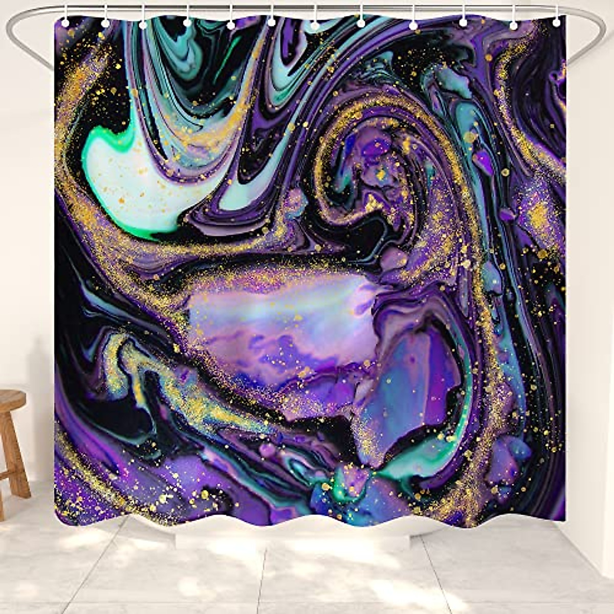 Dexsawoi 4-Piece Purple Marble Shower Curtain Set with Non-Slip Purple Blue Crystal Mineral Marble Carpet, Toilet lid, and Bath mat. Bathroom Curtain with 12 Hooks 72 x 72 inches