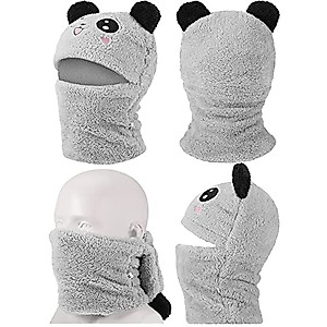 3 Pcs Toddler Boy Girl Winter Hats Scarf Warm Baby Kids Plush Hat Earflaps Hood Scarf Beanie Skull Cap (Gray, Coffee, Khaki)