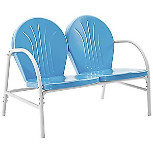 Crosley Furniture Griffith Metal Outdoor Loveseat, Sky Blue