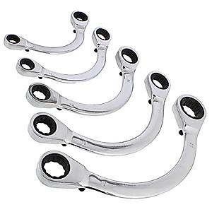 ABN Double Box Ratcheting Wrench Set - 5pc Half-Moon Shaped Metric Wrench Set Double Ended Wrench Set from 10 to 22mm