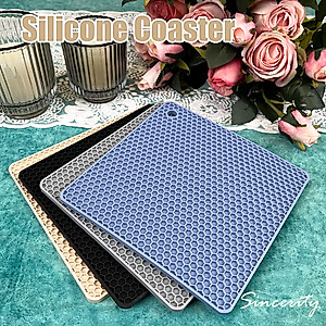 4 Pieces Silicone Trivet Mats, Hot Pot Holders, Kitchen Tools, Heat Resistant Non Slip Durable Pads for Hot Dishes Bowls, Jar Opener, Easy to Wash and Dry Hot Pan Cushions (Beige)