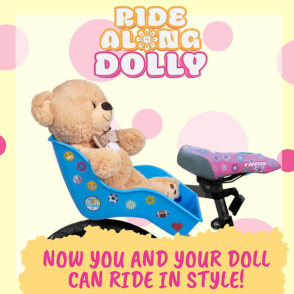 The Original Stuffed Animal and Doll Bicycle Seat (Blue)- Bike Attachment Accessory for American Girl & All 18-22" Dolls & Stuffed Animals- Decorate Yourself Decals Gift Compatible with American Girl