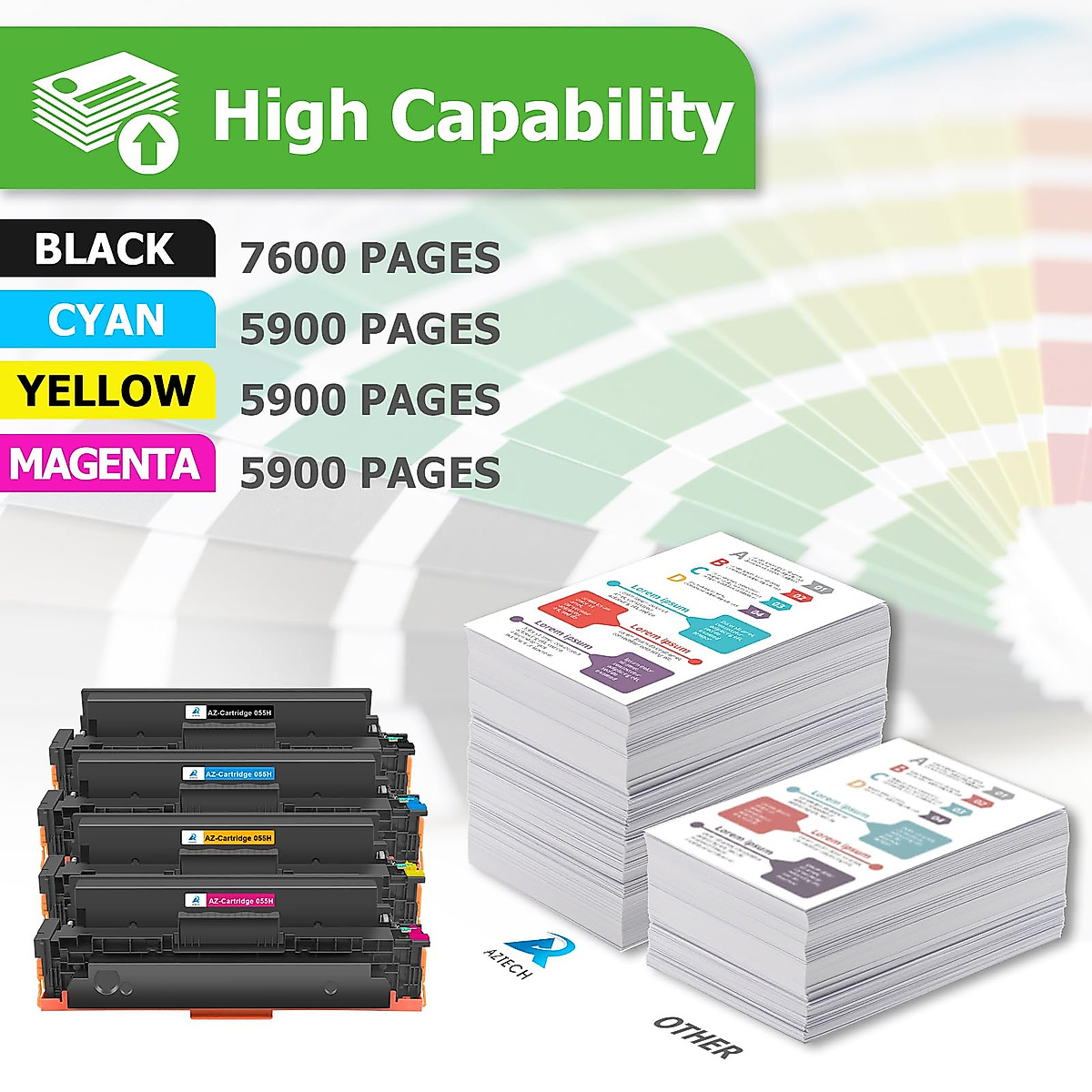 Aztech Compatible Toner Cartridge Replacement for Canon 055 055H Toner Cartridge for Canon Color ImageClass MF743Cdw MF741Cdw MF745Cdw LBP664Cdw MF743 Ink with Chip (Black Cyan Magenta Yellow, 4-Pack)