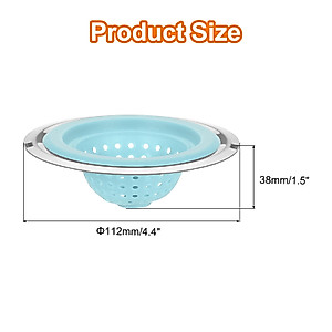 uxcell Silicone Sink Strainer, 4Pcs Kitchen Sink Drain Strainer Stopper with Detachable Stainless Steel Edge 4.4" Diameter Rim, Blue