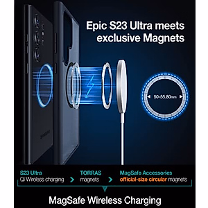 TORRAS Magnetic Guardian Designed for Samsung Galaxy S23 Ultra Case[Military Grade Drop Tested][Compatible with MagSafe] Semi-Clear Hard Back & Soft Edge case, Phantom Black