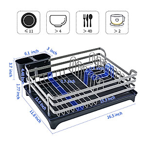 Zarnicy Dish Drying Rack with Drainboard - Dish Racks for Kitchen Counter - Rust Resistant Carbon Steel Dish Drainer with Adjustable Swivel Spout and Removable Cutlery Holder