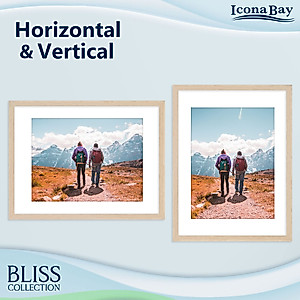 Icona Bay 12x16 Light Oak Picture Frame Fits 11x15 Photos with Mat to 9x12 Image, Modern Style Wood Composite Poster Frame, Wall Mount Only, Bliss Collection