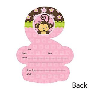 Big Dot of Happiness Pink Monkey Girl - Shaped Fill-In Invitations - Baby Shower or Birthday Party Invitation Cards with Envelopes - Set of 12