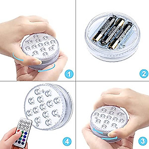 1PC Pool Lights Submersible LED Lights With Magnet And Suction Cups Remote Pool Lights IP68 Waterproof Underwater Timing With Pool Light for Pond Aquarium Fountain Bathtub Home Garden Decor (S, Clear)