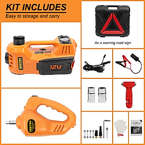 BEETRO Electric Car Jack Kit 5 Ton 12V with Electric Wrench and Tire Inflator Pump for SUV MPV Sedan Change Tires Garage Repair