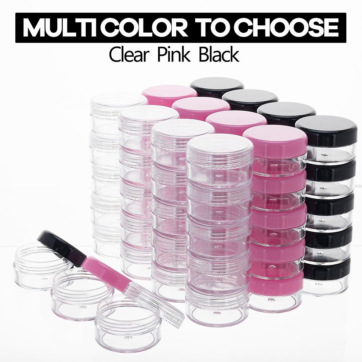 10 Gram 20 Count Sample Containers, Small Plastic Containers with Lids, Empty Sample Jars with Labels and Mini Disposable Spatulas(Black Lid)