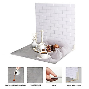BEIYANG 2 PCS 24X24 in Photography Backdrop Boards with 2 PCS Brackets, Brick Wall Cement Backdrop Boards Kit for Flat Lay or Food Photography