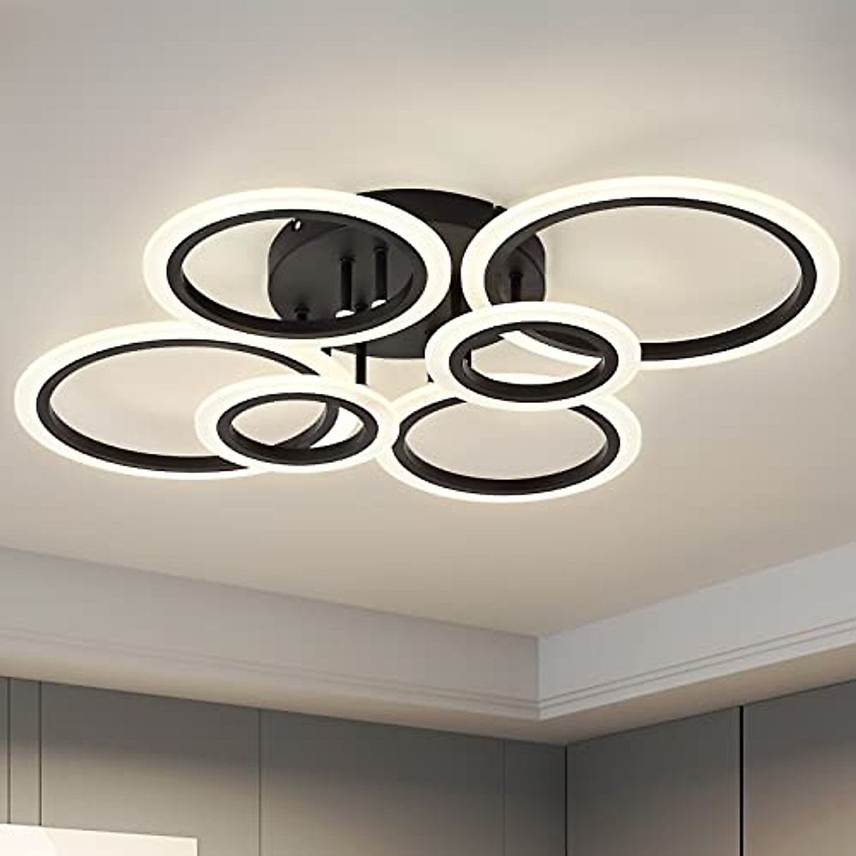 Vikaey Modern 6 Rings LED Ceiling Light & Black Dimmable LED Ceiling Light（11.8"）