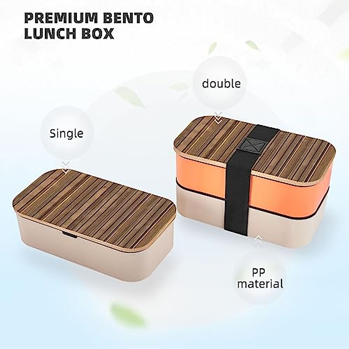 Solid Wood Pattern Adult Lunch Box, Bento Box, With Cutlery Set Of 3, 2 Compartments, Rectangular, Lunch Box For Adults