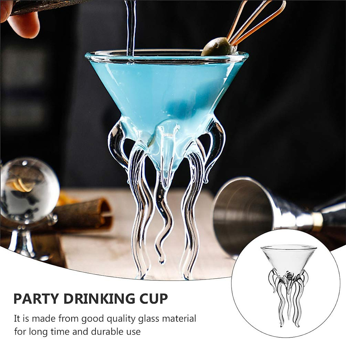 DOITOOL Octopus Cocktail Glass, 3Pcs Martini Glass Creative Cocktail Drinkware Bar Goblet Tools for Home Party Banquet Wedding ( Transparent )