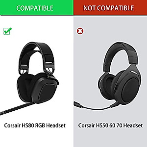 HS80 RGB Thicker Upgrade Quality Earpads - Replacement Ear Cushion Cup Compatible with Corsair HS80 RGB Wireless Headphone, High-Density Noise Cancelling Foam，Added Thicknes (Black Fabric)