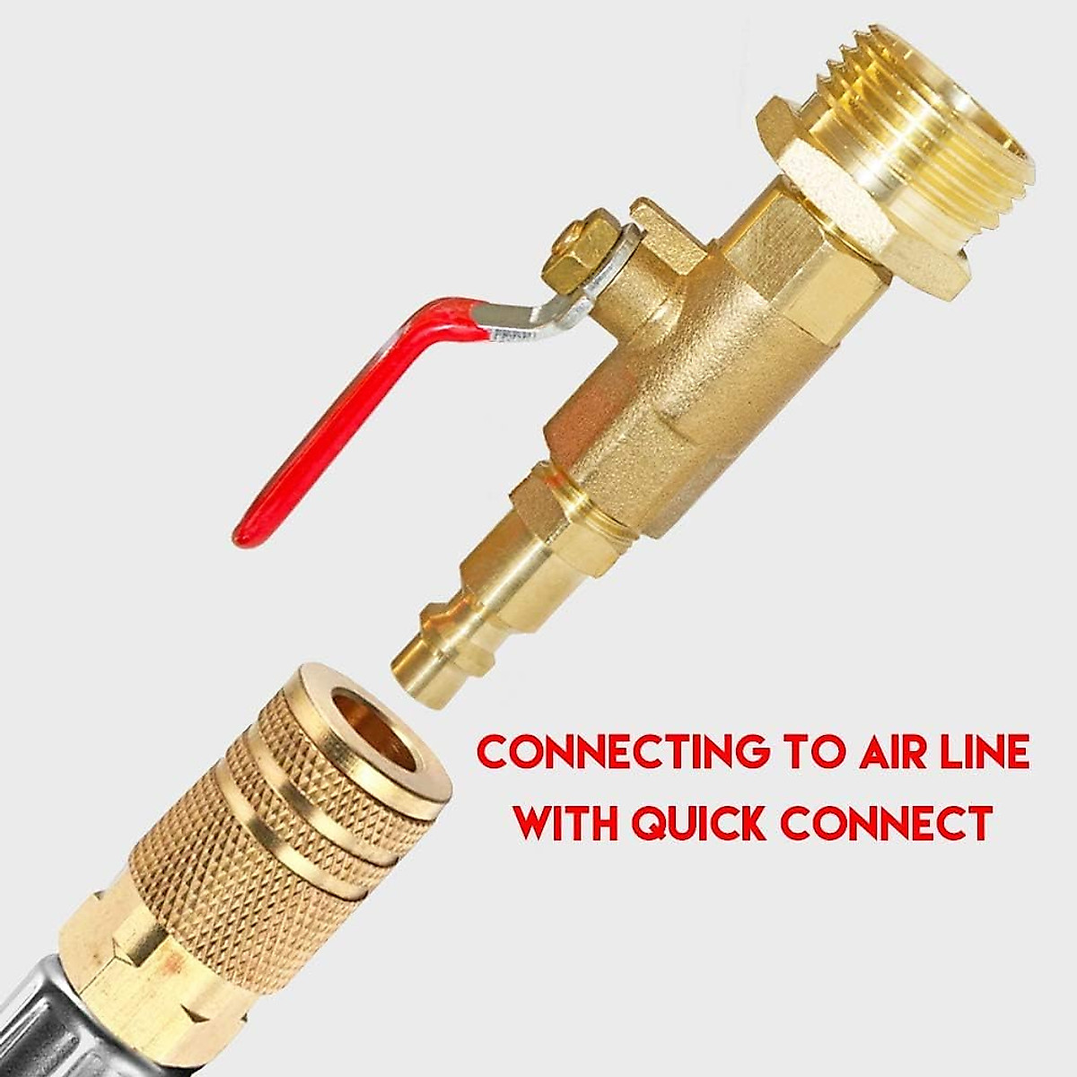 HQMPC RV Winterize Adapter Blowout Adapter 1/4" Quick Connect Plug with 3/4" GHT Female Ball Valve and Male for RV, Travel Trailer, Boat, Camper, Cabins +Extra 2 PTFE Tapes+ Gaskets