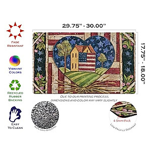 Toland Home Garden 800049 American Folk Heart Summer Door Mat 18x30 Inch Welcome Outdoor Doormat for Entryway Indoor Entrance