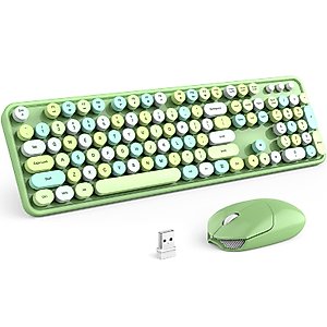 MOFII Wireless Keyboard and Mouse Combo, 2.4GHz Retro Full Size Typewriter Keyboard with Number Pad & Wireless Mouse for Laptop, PC, Desktop, Mac, Windows - Green Colorful