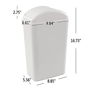 Ponpong 3.5 Gallon Slim Plastic Trash Bin, Garbage Can with Swing Lid, 1 Pack