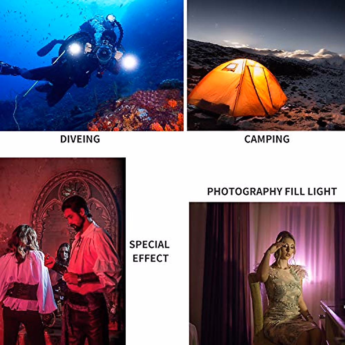 Suptig Video Lighting Dive Light Underwater Lights 72 Led Lights Compatible for Gopro Canon Nikon Pentax Panasonic Sony Samsung SLR Cameras 5 Kinds of Illuminating Colors Waterproof 147ft(45m)