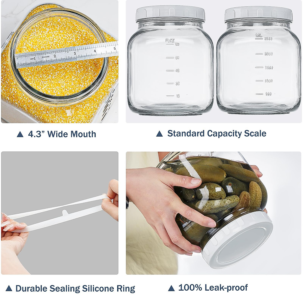 2 Pack 0.8 Gallon Glass Jar With Lid, 102 Oz Wide Mouth Mason Jars, Clear Glass Storage Jars With 2 Scale Marks, Canning Jars For Pickling, Rice, Sugar, Flour, Pasta