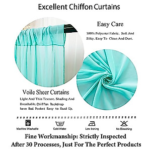 Chiffon Backdrop Curtain 96 Inches Long Sheer Curtains Mint Green Chiffon Fabric Drapes for Parties Voile Curtains 2 Panels 29"x96" Mint Sheer Photography Backdrop Drapes