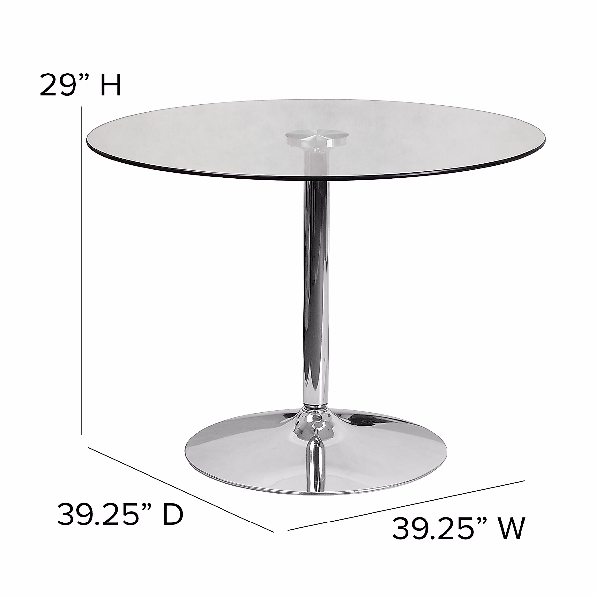 Flash Furniture Hills 39.25'' Round Glass Dining Table with 29''H Chrome Base, Decorative Narrow Round Tempered Glass Cocktail Table, Clear/Silver