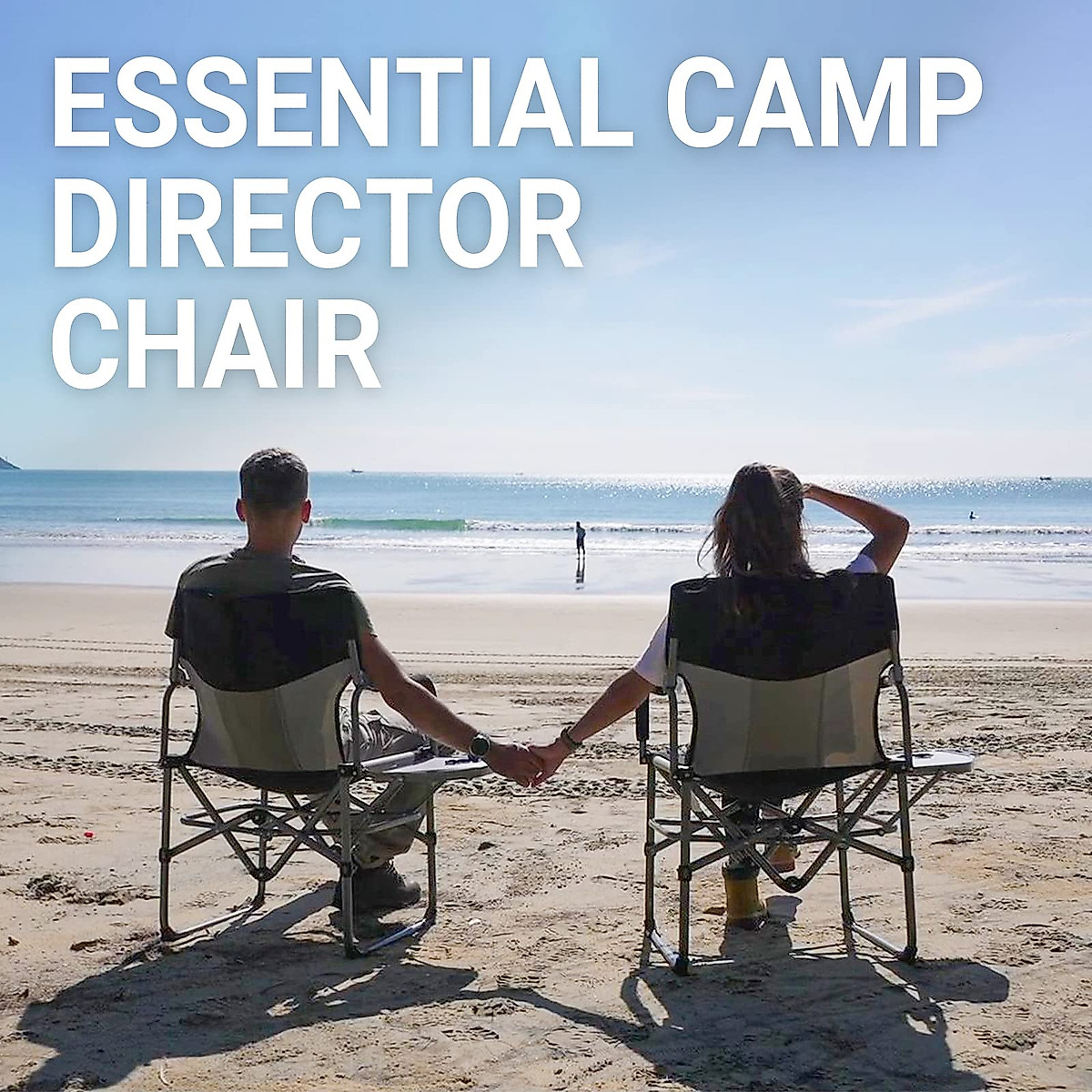 KingCamp Portable Director Camping Folding Chair Hard Arm with Handle and Side Table Support 300 lbs Perfect for Beach Sunbathing Backyard Outdoor Use, One Size, Black/Mediumgrey-2 Pack