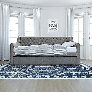 Little Seeds Ambrosia Diamond Tufted Upholstered Design Daybed and Trundle Set, Twin Size Frame, Light Grey