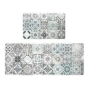 Kitchen Mat Set, Anti Fatigue Set of 2 Waterproof Cushioned Soft Kitchen Rugs Non-Slip Back Comfort Floor Mats Washable Oil Proof Doormat Bathroom Runner Area Rug Carpet