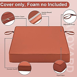Favoyard Patio Chair Cushion Cover 24 x 24 Inch Waterproof Outdoor Seat Cushions for Patio Furniture 3-Year Color Fastness Pads with Handle and Adjustable Straps Set of 2, Spice