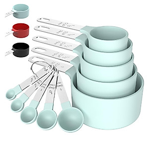 TILUCK Measuring Cups & Spoons Set, Stackable Cups and Spoons, Nesting Measure Cups with Stainless Steel Handle, Kitchen Gadgets for Cooking & Baking (5+5, green)