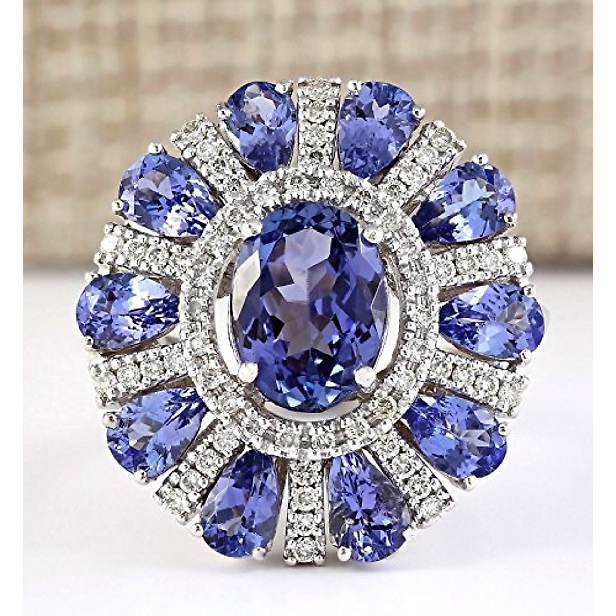 PR Jewerly Women Elegant 925 Silver Blue Tanzanite Gemstone Flower Cluster Ring Engagement (7)