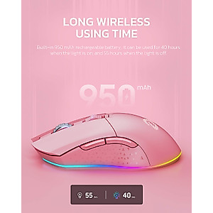 DAREU Pink Wireless Wired Gaming Mouse Dual-Mode Rechargeable 7 Programmable Buttons,10K DPI,RGB and 7 Adjustable DPI Levels up to [150IPS] [1000Hz Polling Rate] for PC Notebook Mac