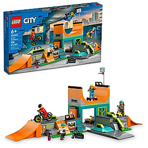LEGO My City Street Skate Park Building Toy Set, includes a Skateboard, BMX Bike, Scooter and in-line Skates, Plus 4 Minifigures for Pretend Play, Fun Gift for Kids and Skating Fans, 60364