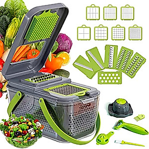 【Upgraded】 Vegetable Chopper, Onion Chopper, Mandolin Slicer,Pro 20 in 1professional food Choppermultifunctional Vegetable Chopper and Slicer, Dicing Machine, AdjustableVegetable Cutter With Container