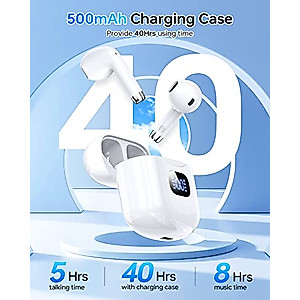 KTGEE Wireless Earbuds, Bluetooth 5.3 Headphones 40Hrs Playtime with Charging Case, IPX5 Waterproof Stereo in-Ear Earphones with Microphone for iPhone Android Cell Phone Sports Workout Gaming, White