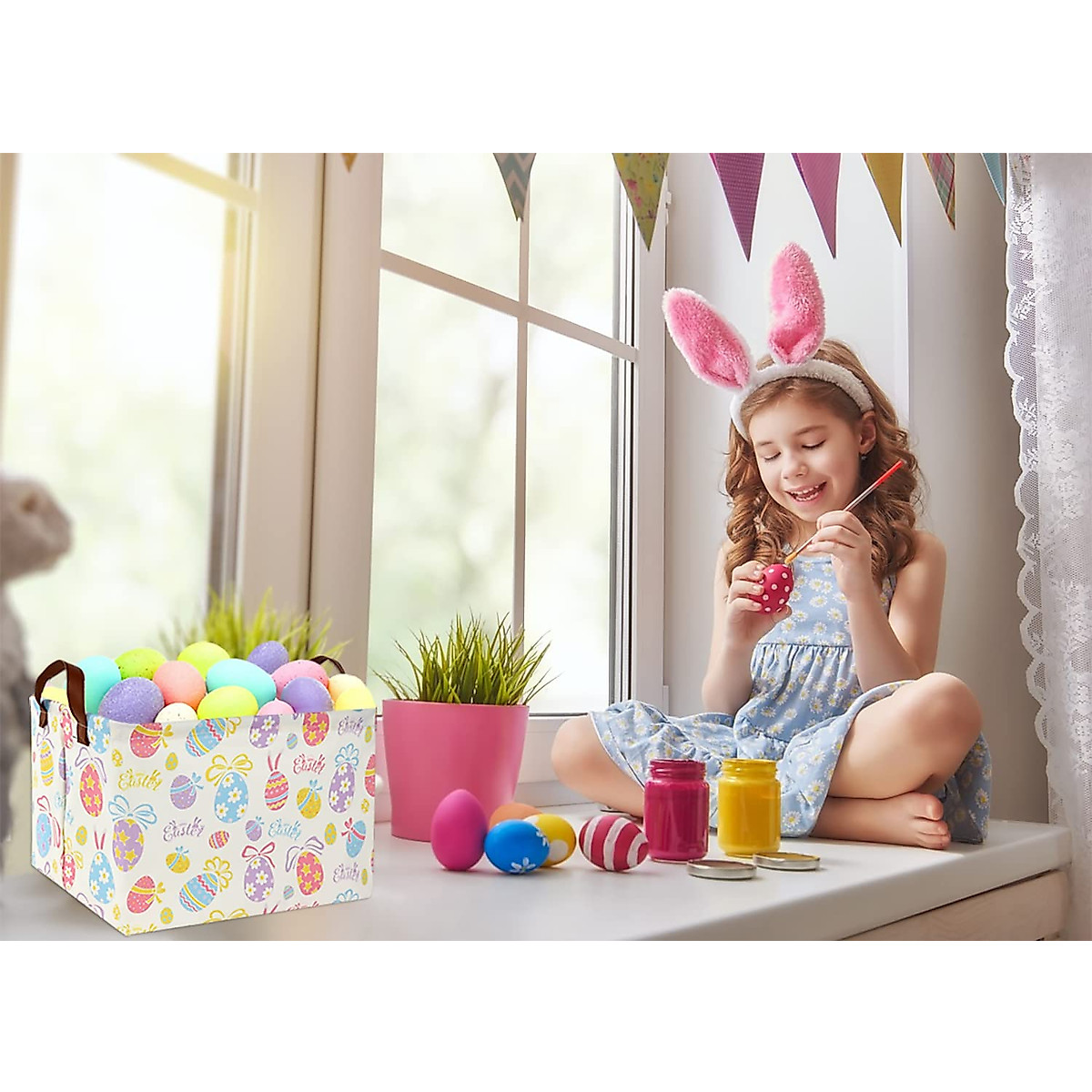 TIBAOLOVER Rectangular Kids Storage Basket Gift Basket Baby Storage Basket Cute Kids Toy Storage Bin Organizer Shelf Book Basket Room Decor(Easter Basket)