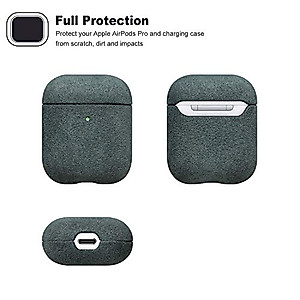 Lopie Cozy Flannelette Fabric/Cloth Case for AirPods Case, Alcantara Material AirPods Cover Protective Skin, Shockproof Shell Dust/Dirt Proof Case for AirPods 1 & AirPods 2 Charging Case, Dark Green