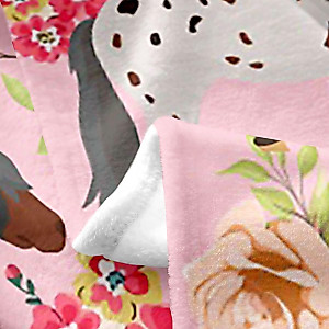 Horse Flannel Fleece Throw Blanket for Sofa Couch Girls Boys Kids 40"x50" Cute Animal Horses Flowers All Season Bed Blanket Room Decorations Horse Lovers Fuzzy Blanket Farmhouse Pink Plush Blanket